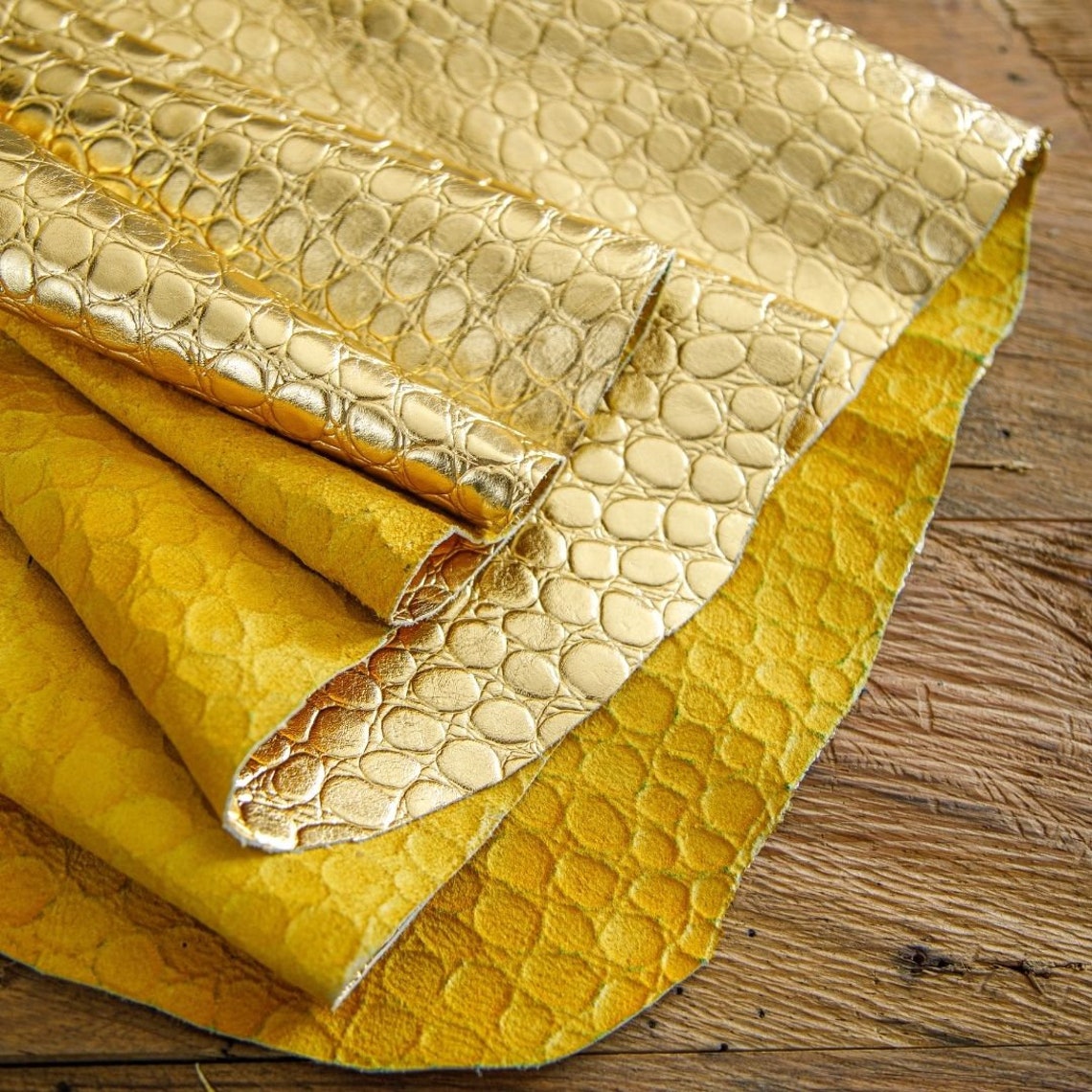 Metallic Crocodile Embossed Light Gold Cowhide Leather,cowhide Leather ...