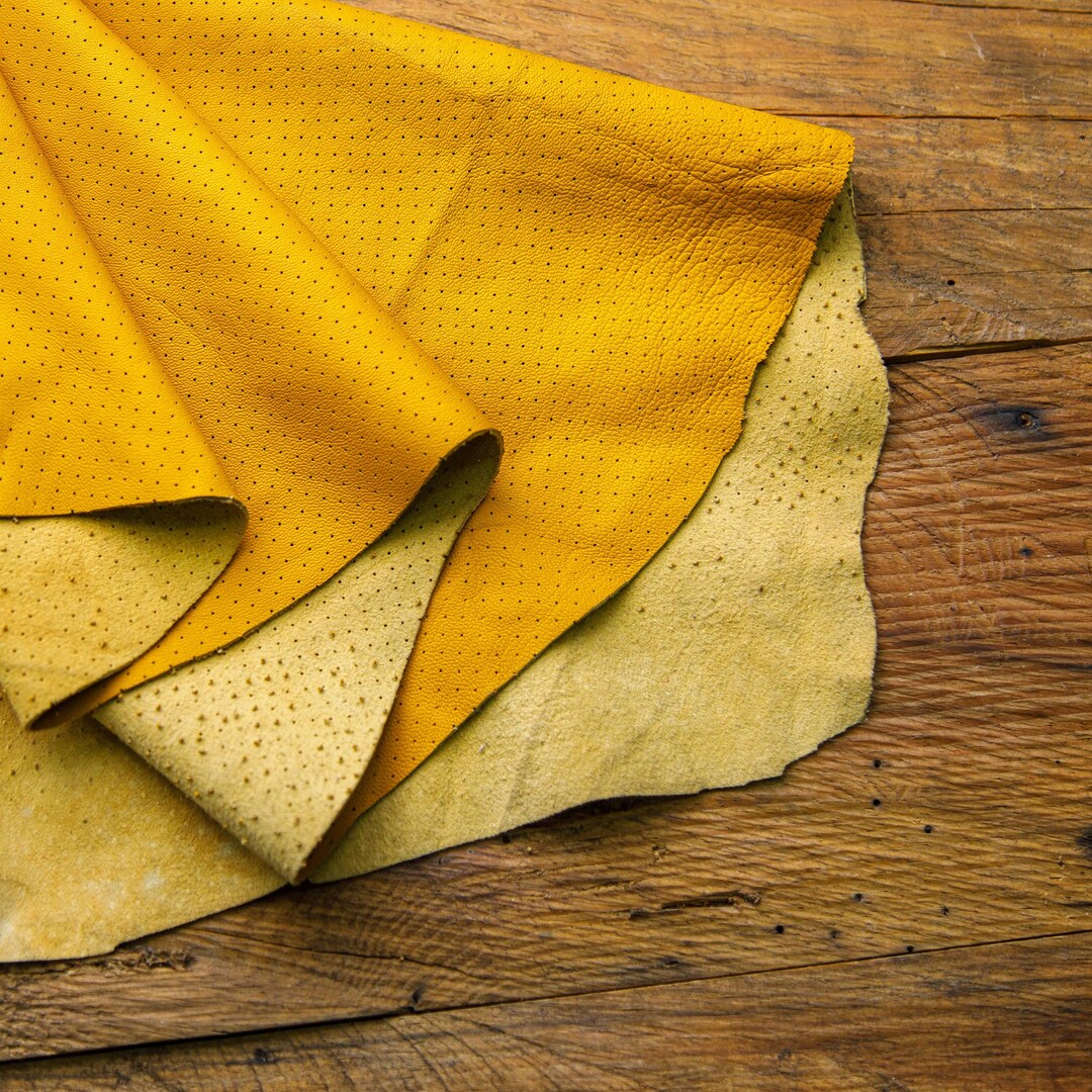 Honey Yellow Pinhole Perforated, Soft Leather, Cowhide, Matte Finish ...