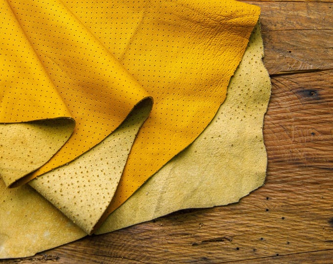 Honey Yellow Pinhole Perforated, Soft Leather, Cowhide, Matte Finish ...