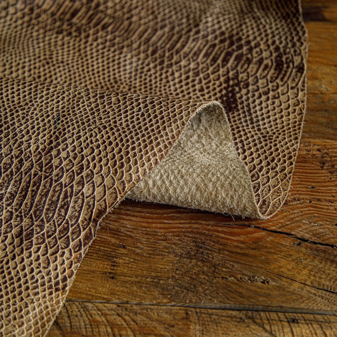 Waxed Snake Textured Embossed on Genuine Cowhide Leather Hides ...