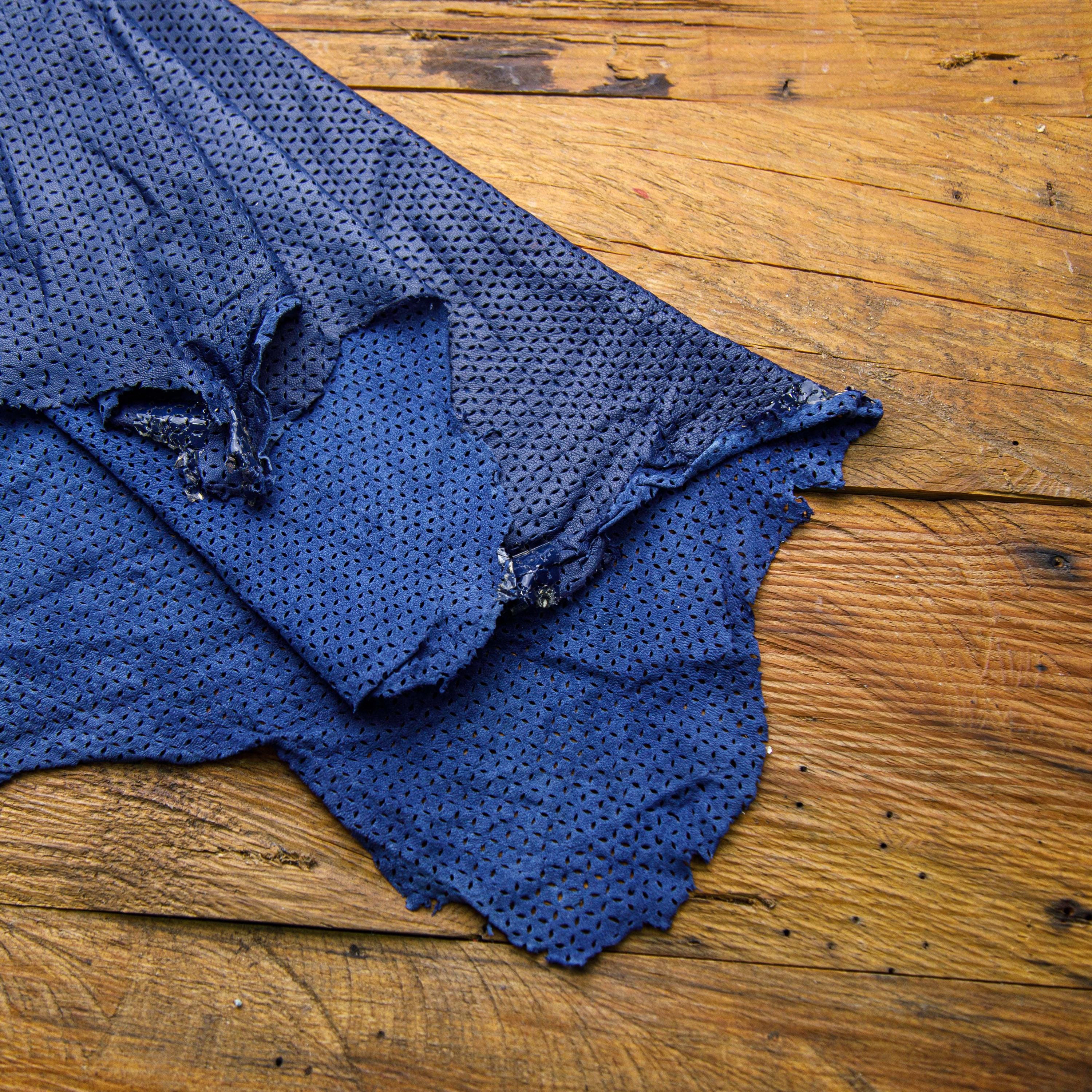 Navy Blue Mesh Pattern Perforated Soft Leather Leather Skins | Leather ...