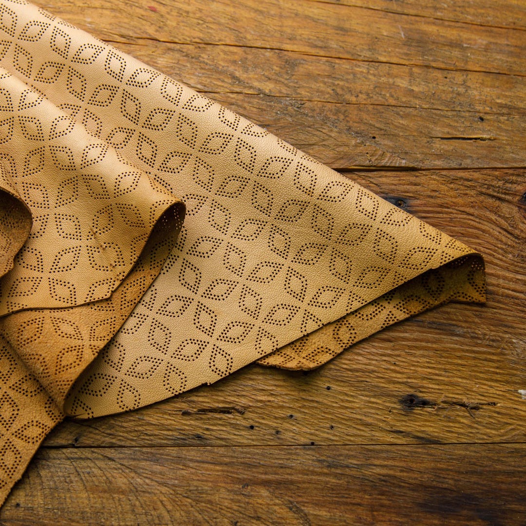 Light Brown Hedyotis Flower Pattern Laser Cut Cowhide Leather | Crafts ...