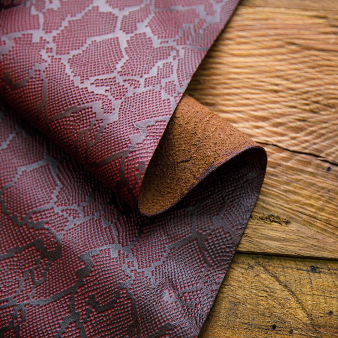 Maroon Snake Embossed Vegetable Tanned Cowhide Leather | Various Sizes ...