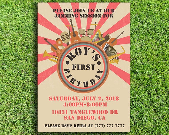 Music Birthday Invitation Band Birthday Party Instruments Invitation ...