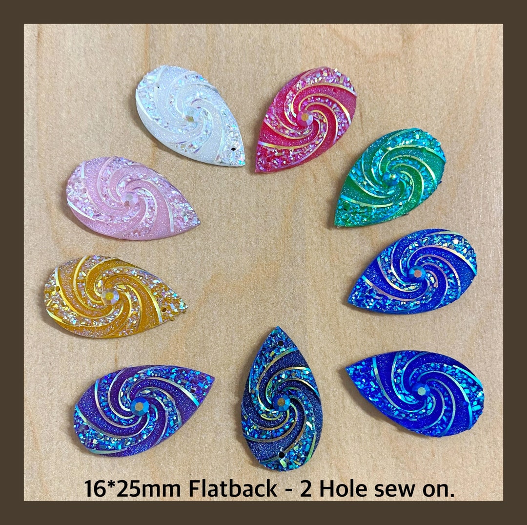 4 Swirl Cabochon, Teardrop, Acrylic Button, Large, 2 Holes, Sewing ...