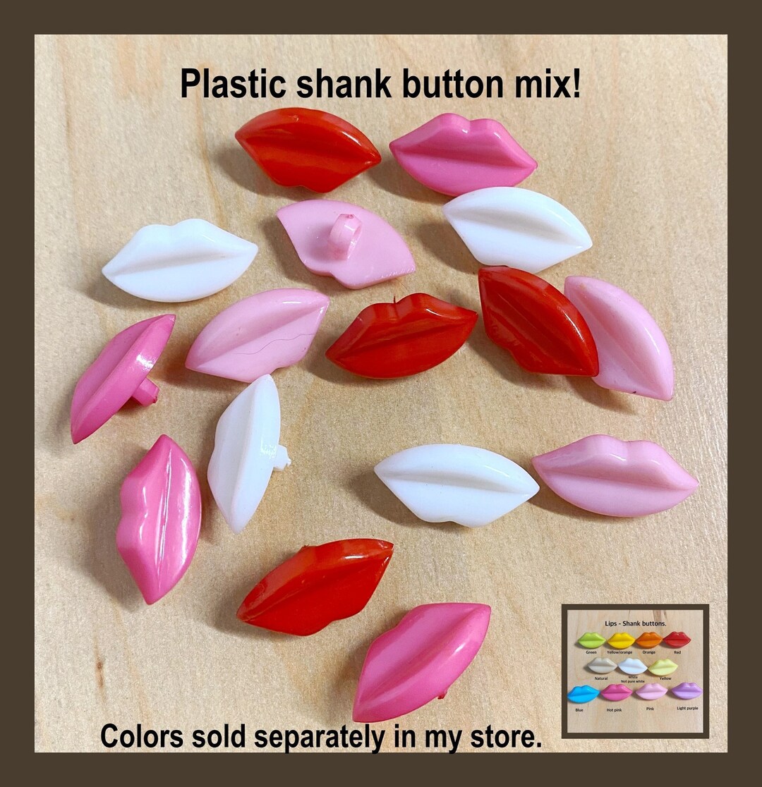 16 Lip Buttons Mix, Shank, Plastic, Decorative Buttons, Craft Supplies ...