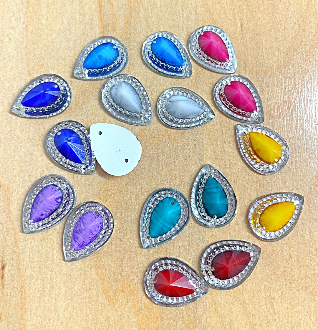 Acrylic Teardrop, 12*18mm, 2 Hole Button, Blue, Red, Sewing Flatback ...