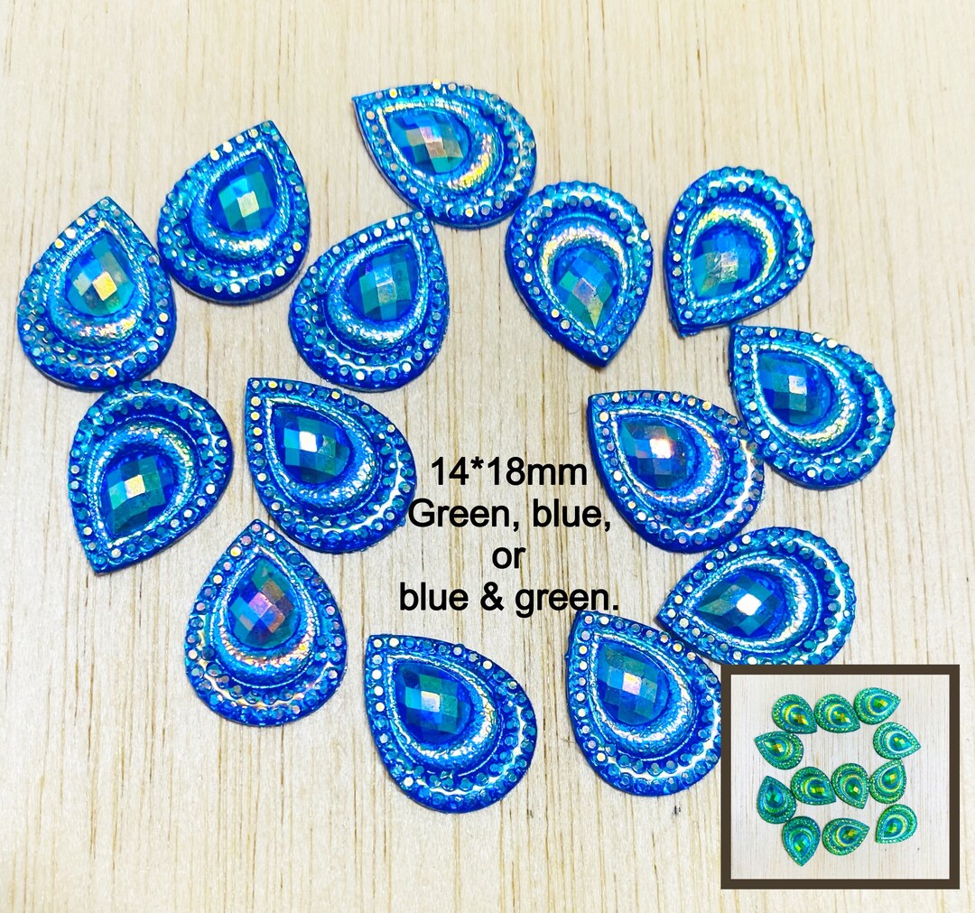 Peacock Teardrop Acrylic Flatback, Blue Green Embellishments (14x18mm ...