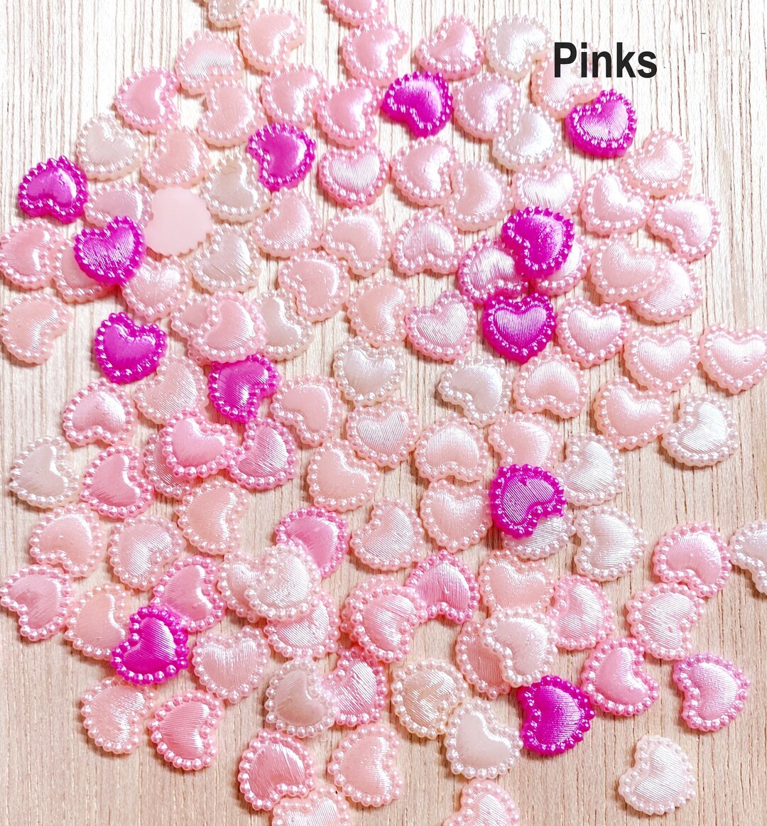 100 SMALL Pink Heart Cabochon Mix, 10mm Resin, Resin Hearts, Mini ...