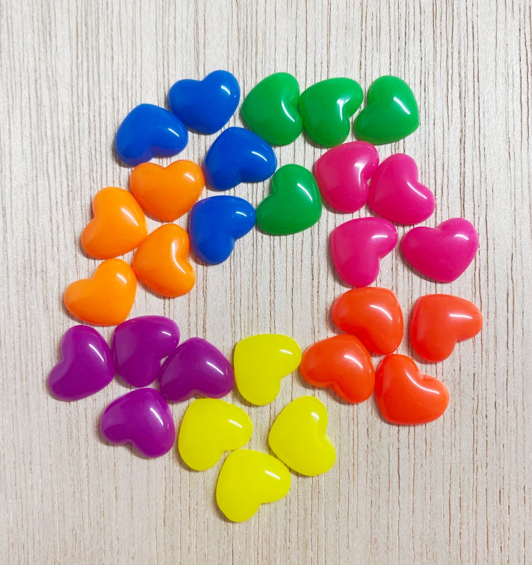 Resin Heart Cabochon, Dayglow Heart, Neon Colors, Flat Back ...