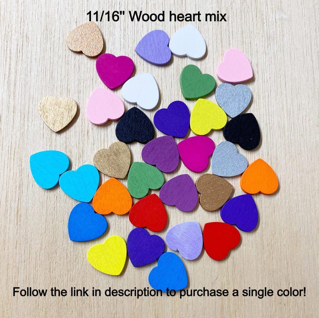 SMALL Wood Hearts, Wood Heart Mix, Wood Heart Cut Out, 11/16'' PINK is ...