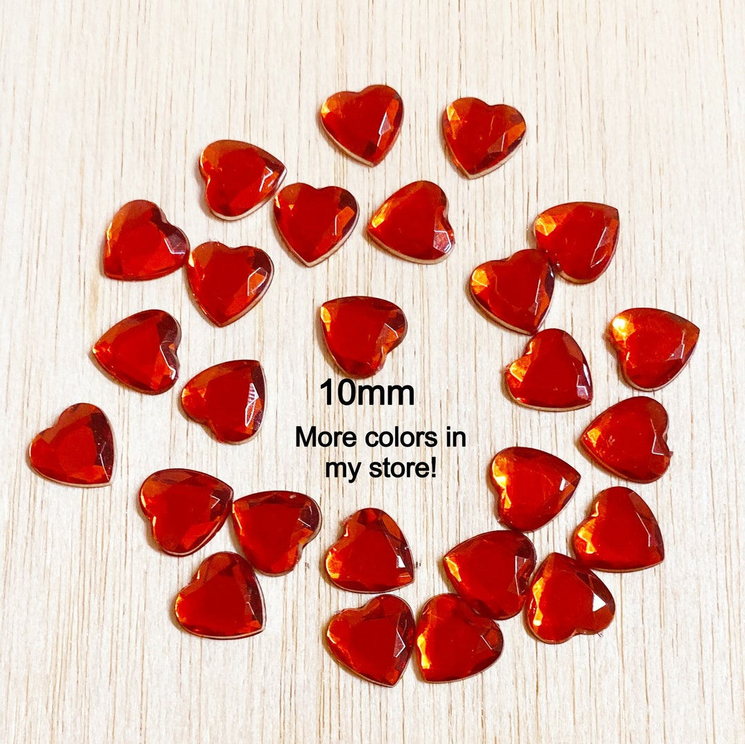 Heart Cabochon, Red Heart, Heart Flat Back, Resin Heart, 10mm ...