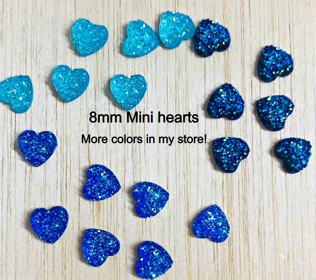 Blue 8mm Heart, Blue Heart Flat Back, Blue Heart Cabochon, Glitter ...