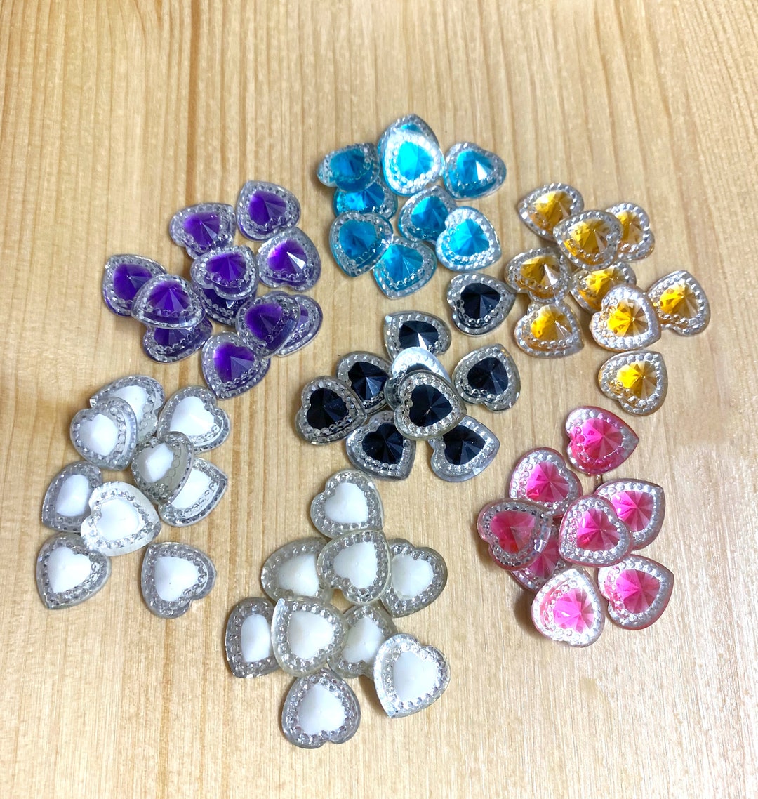 12mm Heart cabochon, acrylic, flat back, 10 pieces, foil back scrapbooking, pink, blue, H44 ...