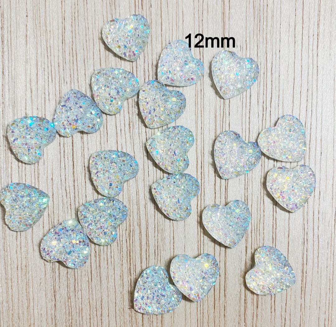 Heart Cabochon, 12mm, Clear Acrylic Heart, Flat Back, Sparkling Heart ...
