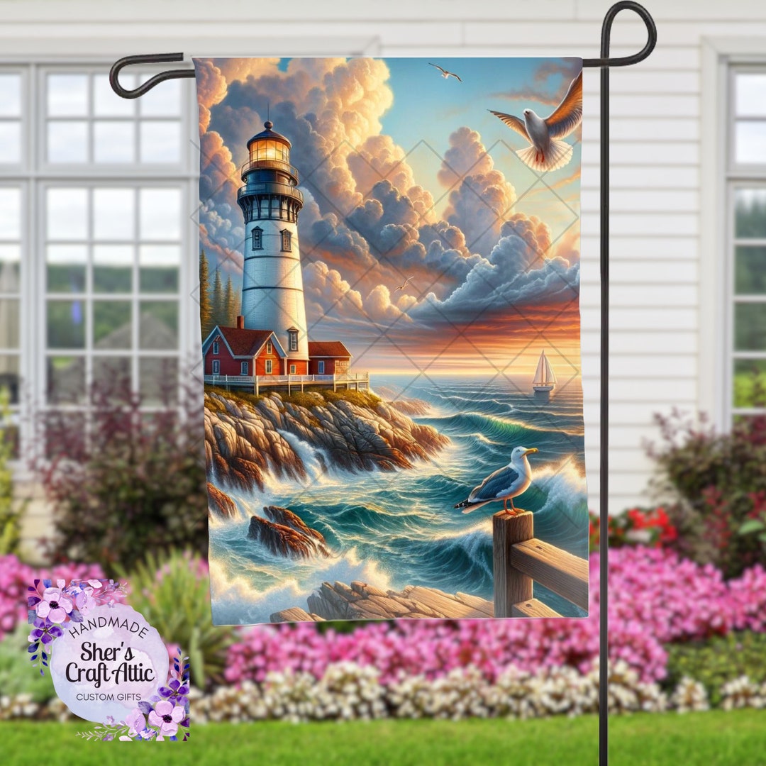 Lighthouse Garden Flag: Vibrant Coastal Art, Outdoor Decor (12x18) - Etsy