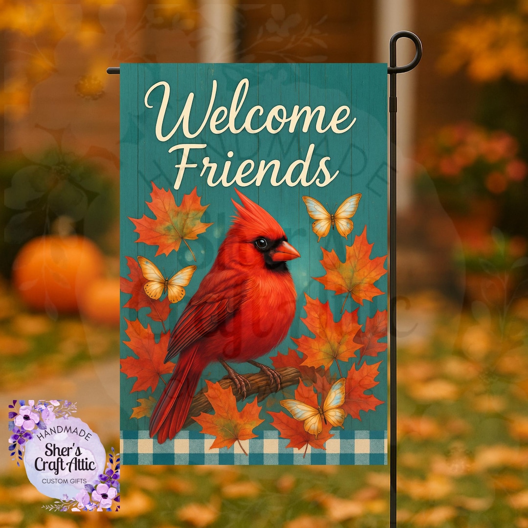 Cardinal Welcome Garden Flag – Autumn Leaves and Butterflies, 12x18 - Etsy