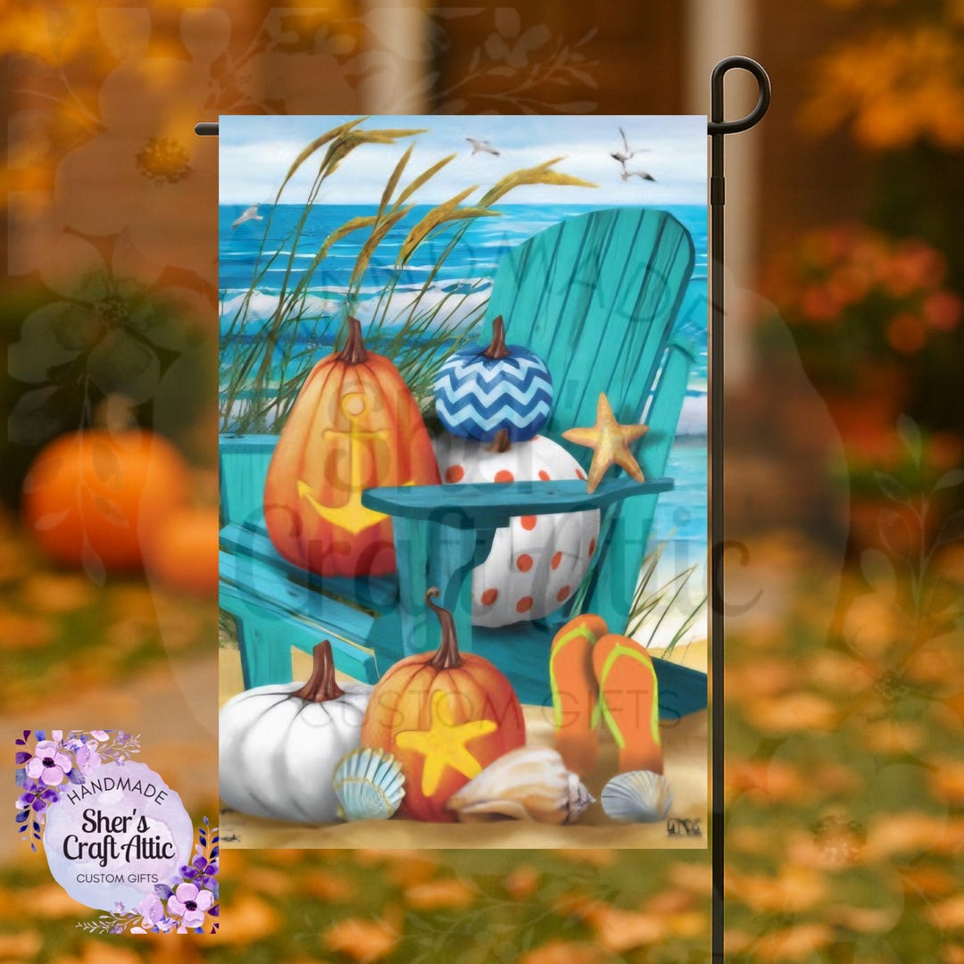 Coastal Fall Pumpkin Garden Flag: Adirondack Chair Beach Decor - Etsy