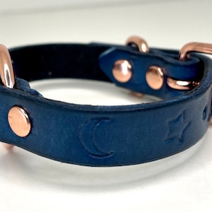 Handcrafted Blue Leather Stars and Moons Design O-ring Bracelet Cuff ...