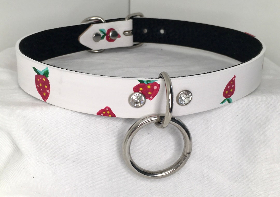 The Strawberry Collar Hand-painted Leather BDSM Collar Choker With ...