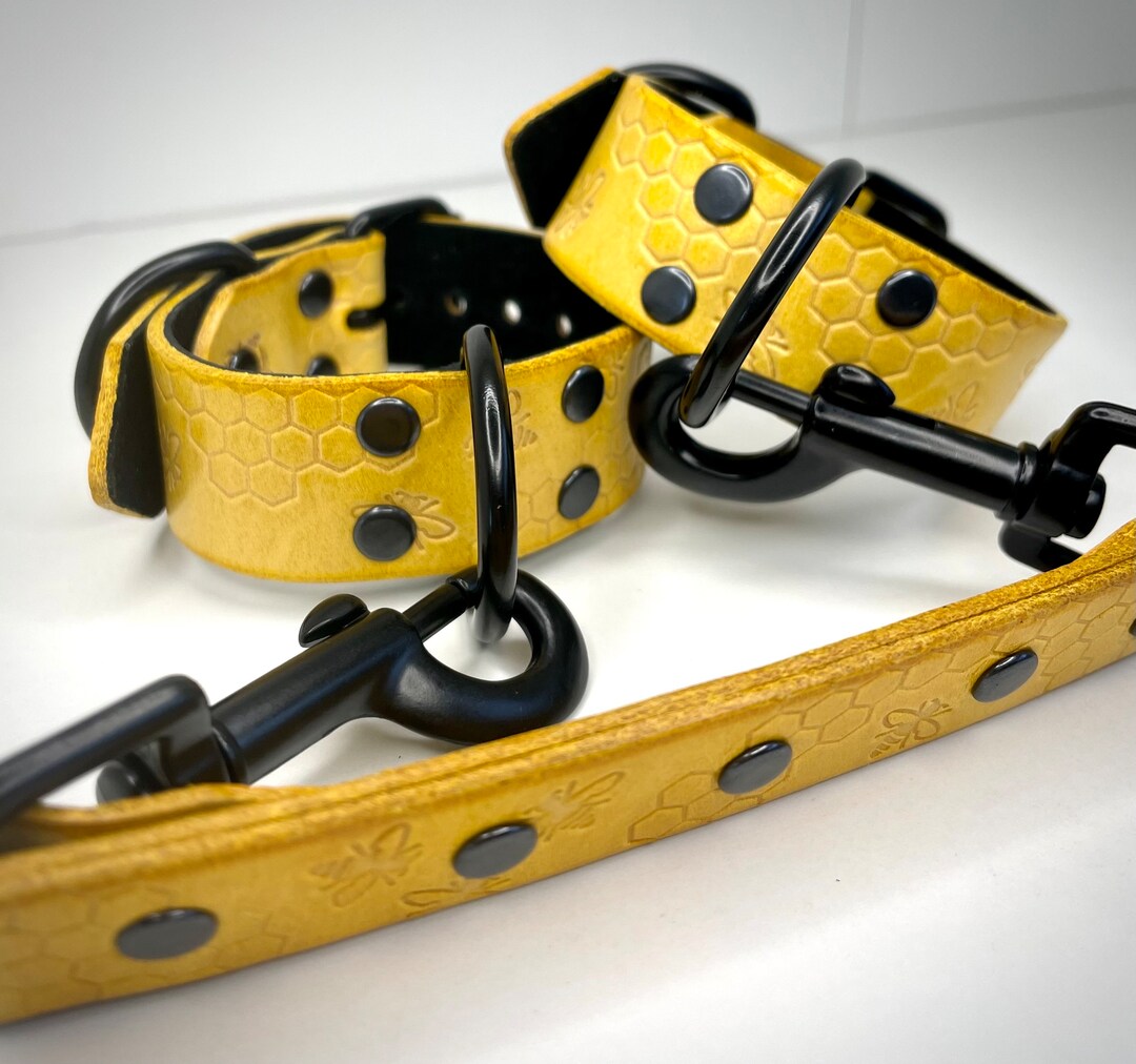 Pair of Handcrafted Yellow Leather Honeybee Honeycomb Bee Bumblebee ...