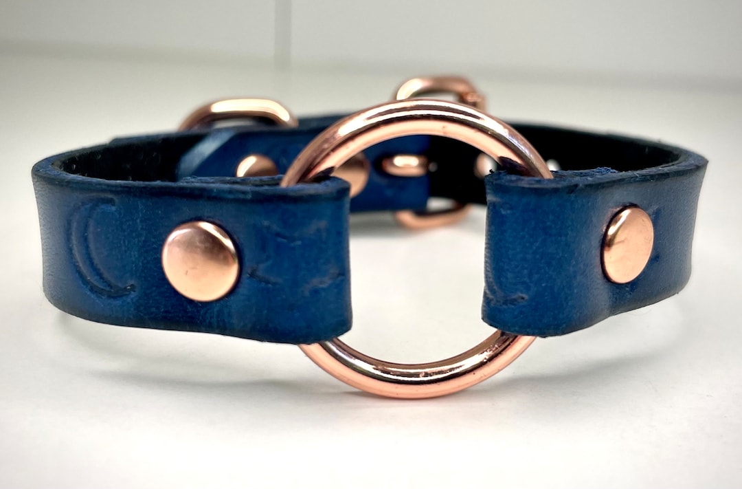 Handcrafted Blue Leather O-ring Bracelet Cuff With Stars & Moons Design ...