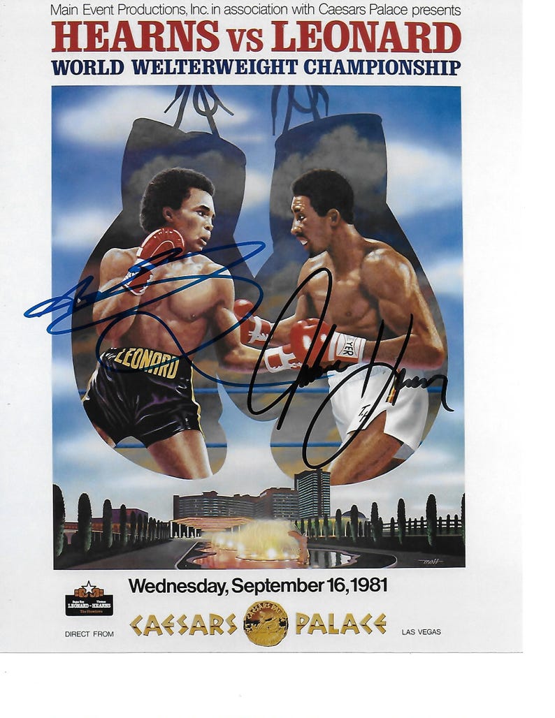 Hall of Fame Boxing Greats LEONARD and Tommy Hearns Super Nice Dual ...
