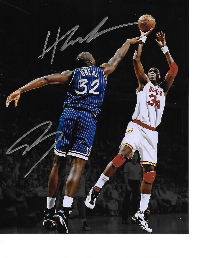 Dual Hall of Fame Basketball Greats SHAQ and HAKEEM Autographed 8x10 ...