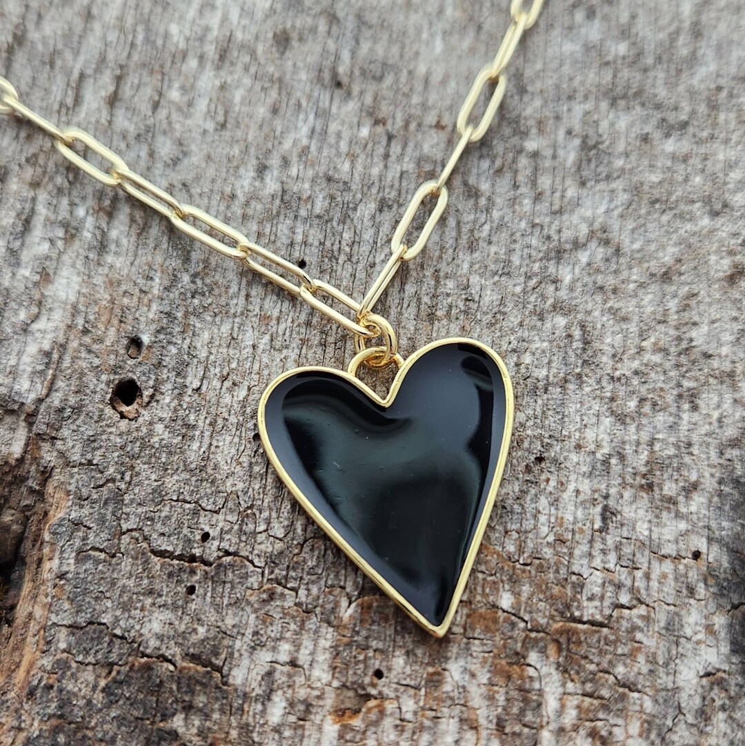 Black Heart Necklace - Etsy