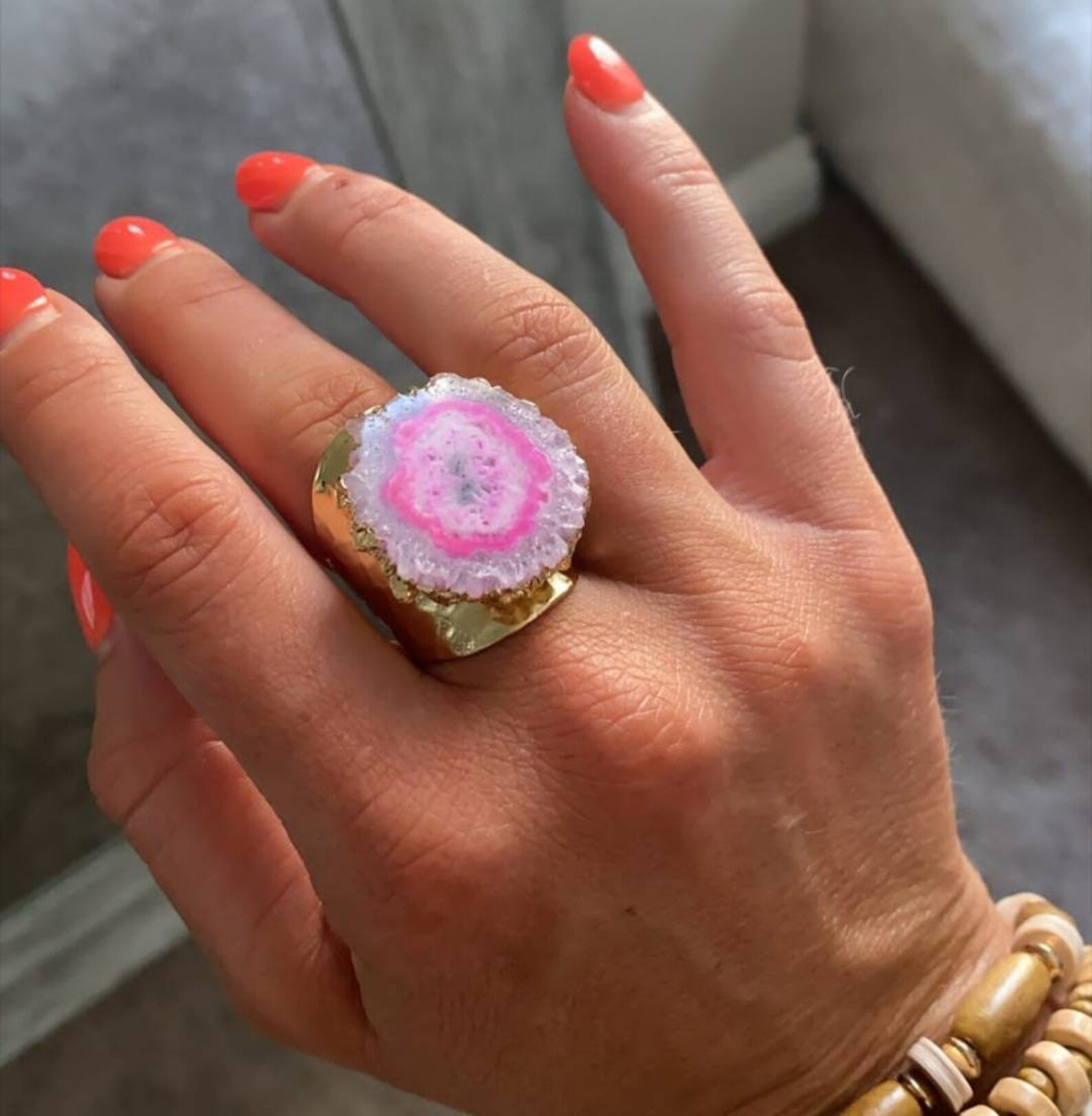 Pink Solar Quartz Ring - Etsy