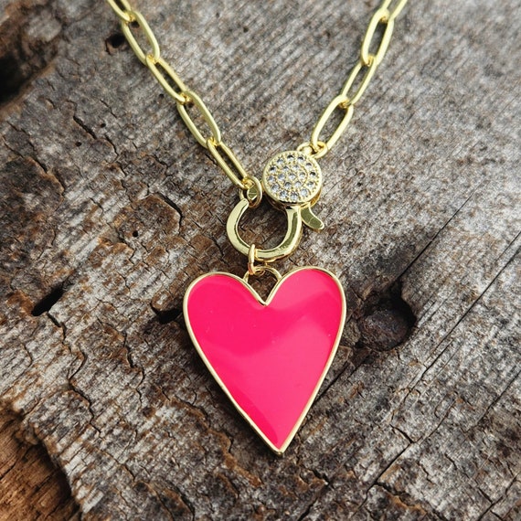 Pink enamel heart necklace store