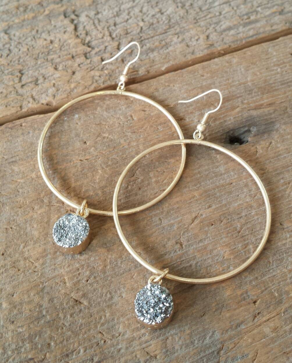 Pyrite Druzy Hoops - Etsy Pyrite Druzy Hoops - Etsy