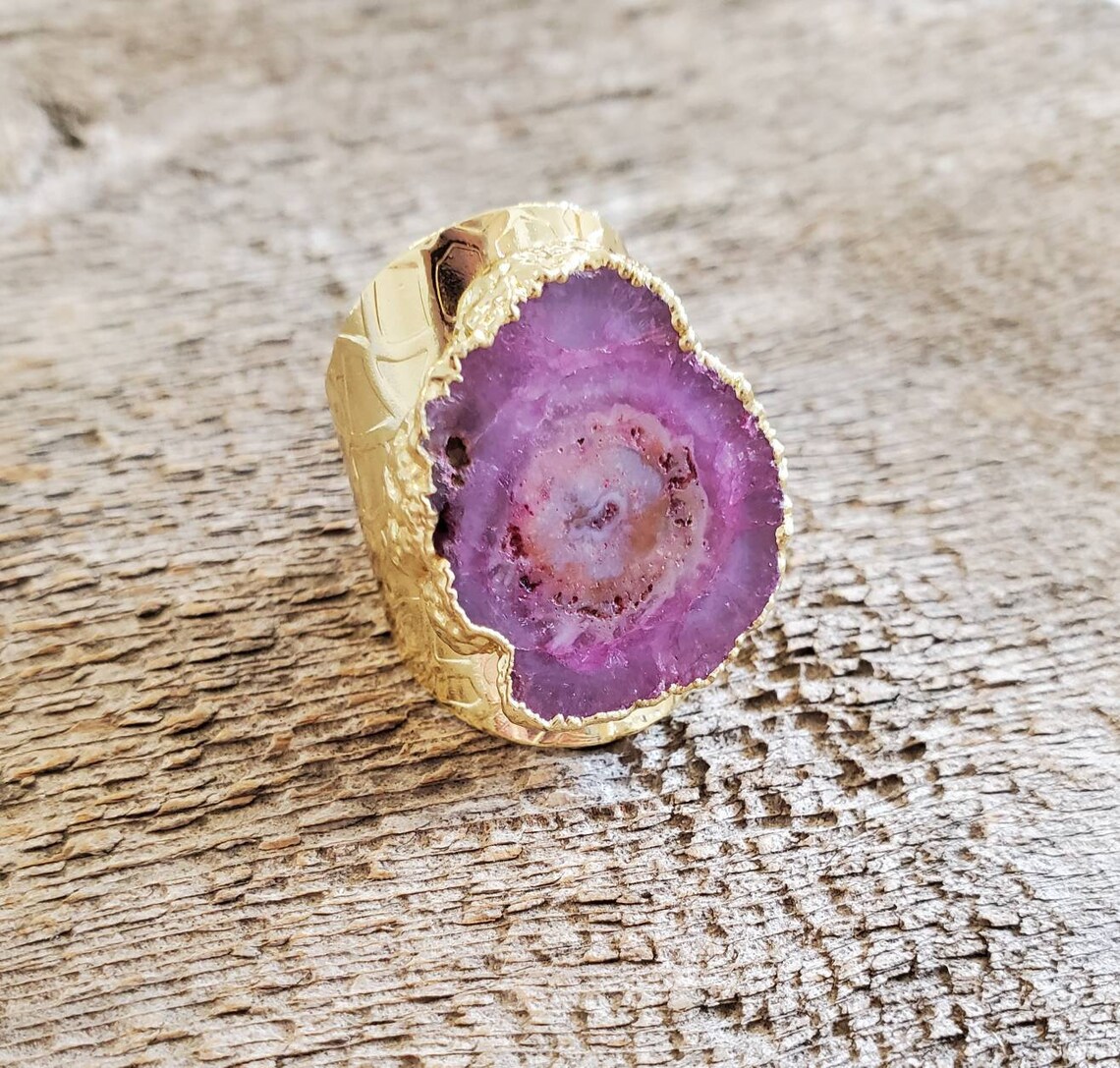 Pink Solar Quartz Ring | Etsy