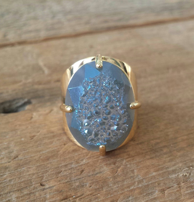 Ocean Faceted Druzy Ring - Etsy