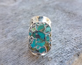 Natural Chinese Spider Web Turquoise Ring Sterling Silver - Etsy