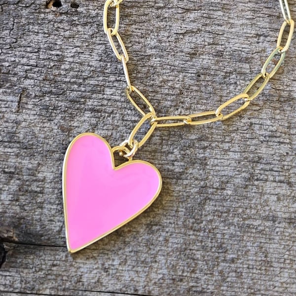 Pink Heart Necklace - Etsy