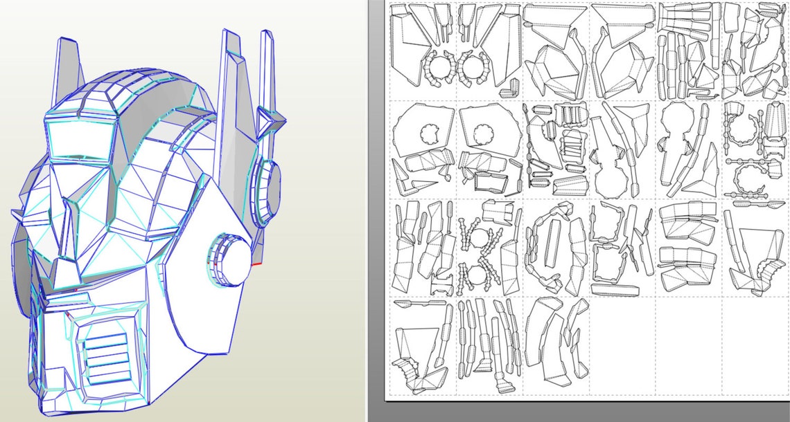 Optimus prime helmet blueprints of 3-D model for pepakura | Etsy