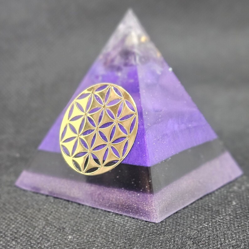 Amethyst Organite Crystal Energy Pyramid Flower of Life - Etsy