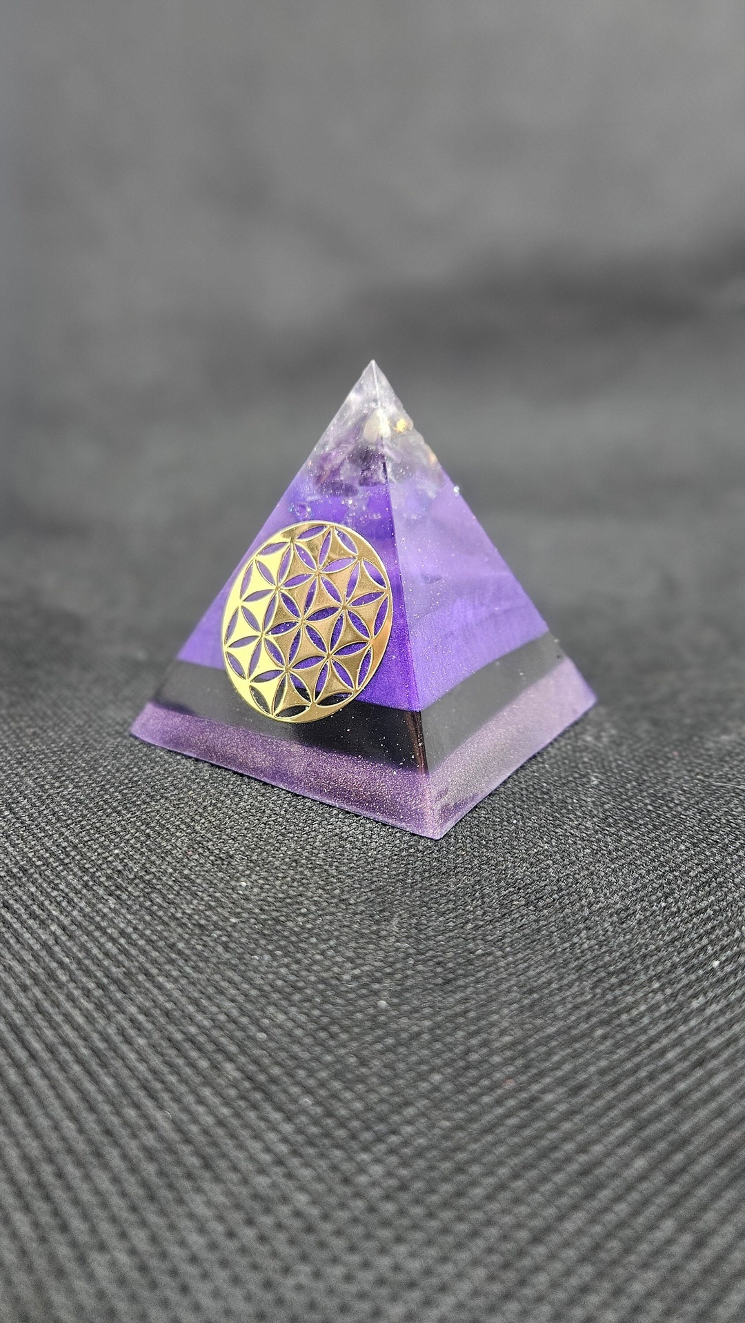 Amethyst Organite Crystal Energy Pyramid Flower of Life - Etsy