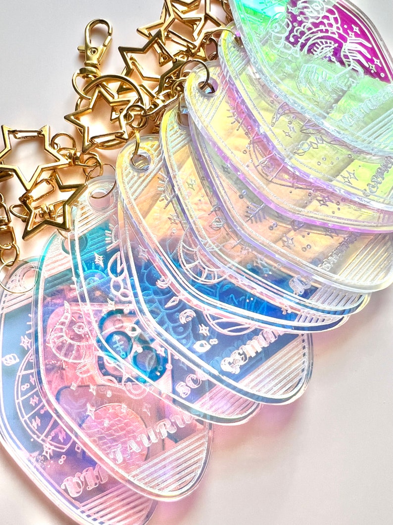 COSMIC Iridescent Zodiac Keychains | Retro Motel Style | Astrology - Etsy