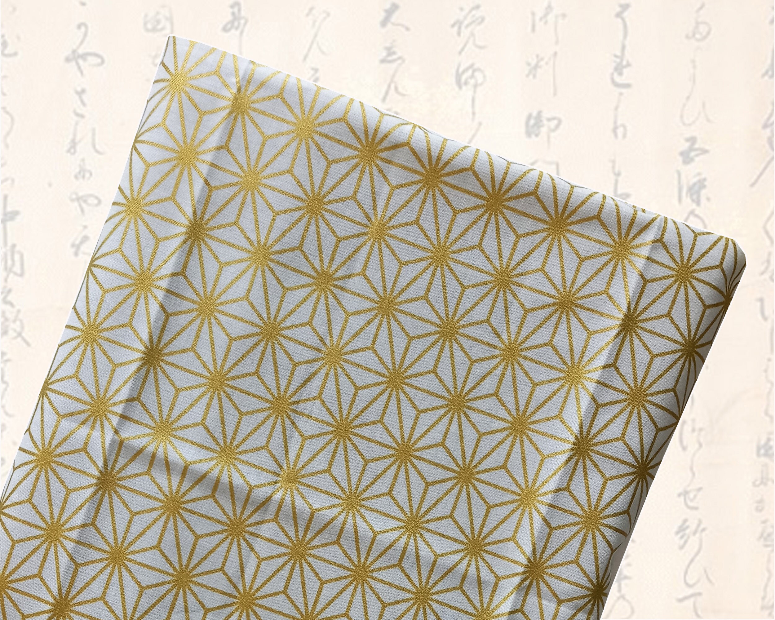 Upholstery Japanese fabrics asanoha White and gold asanoha patterns ...