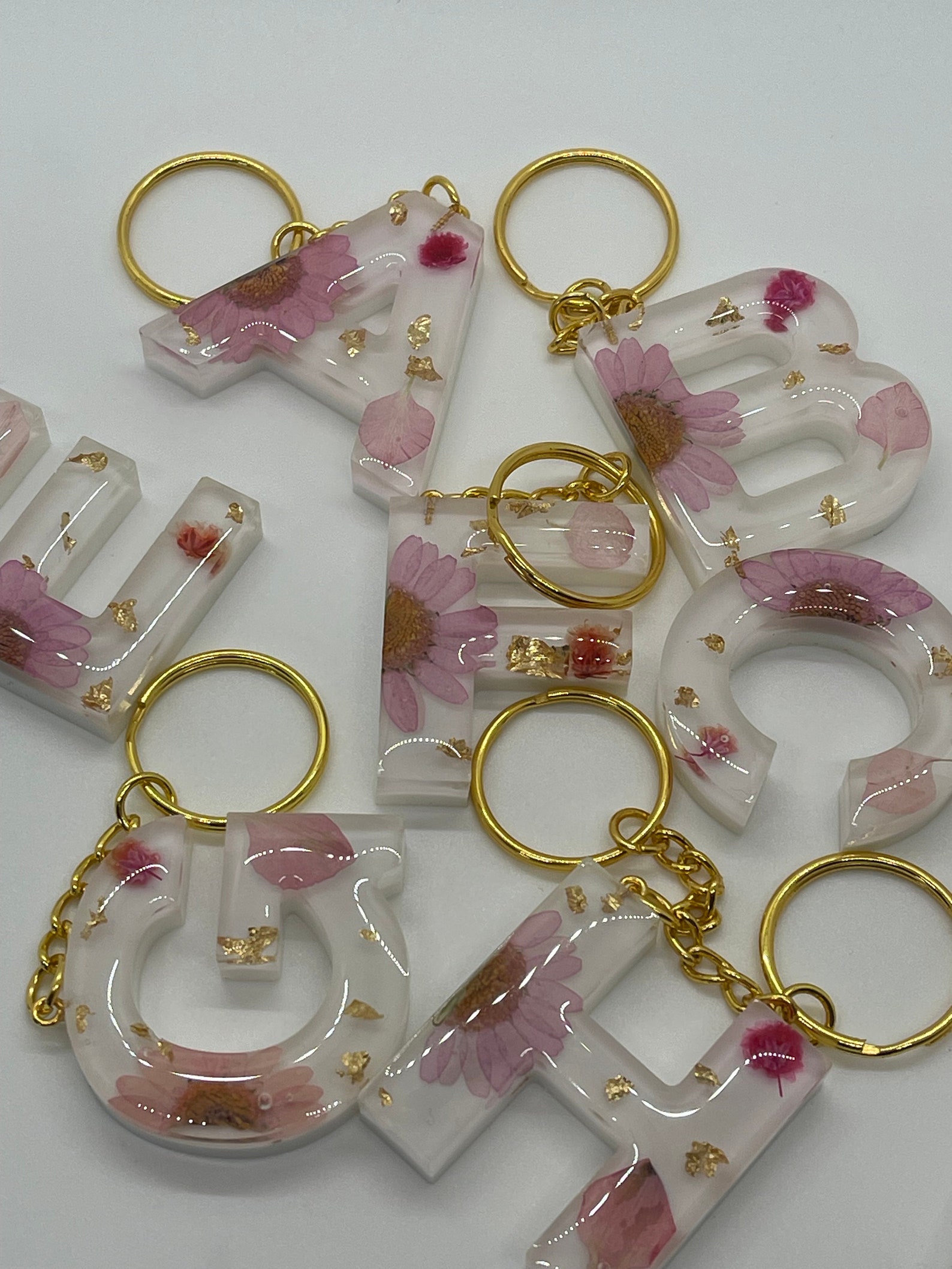 Floral Letter Keychain - Etsy