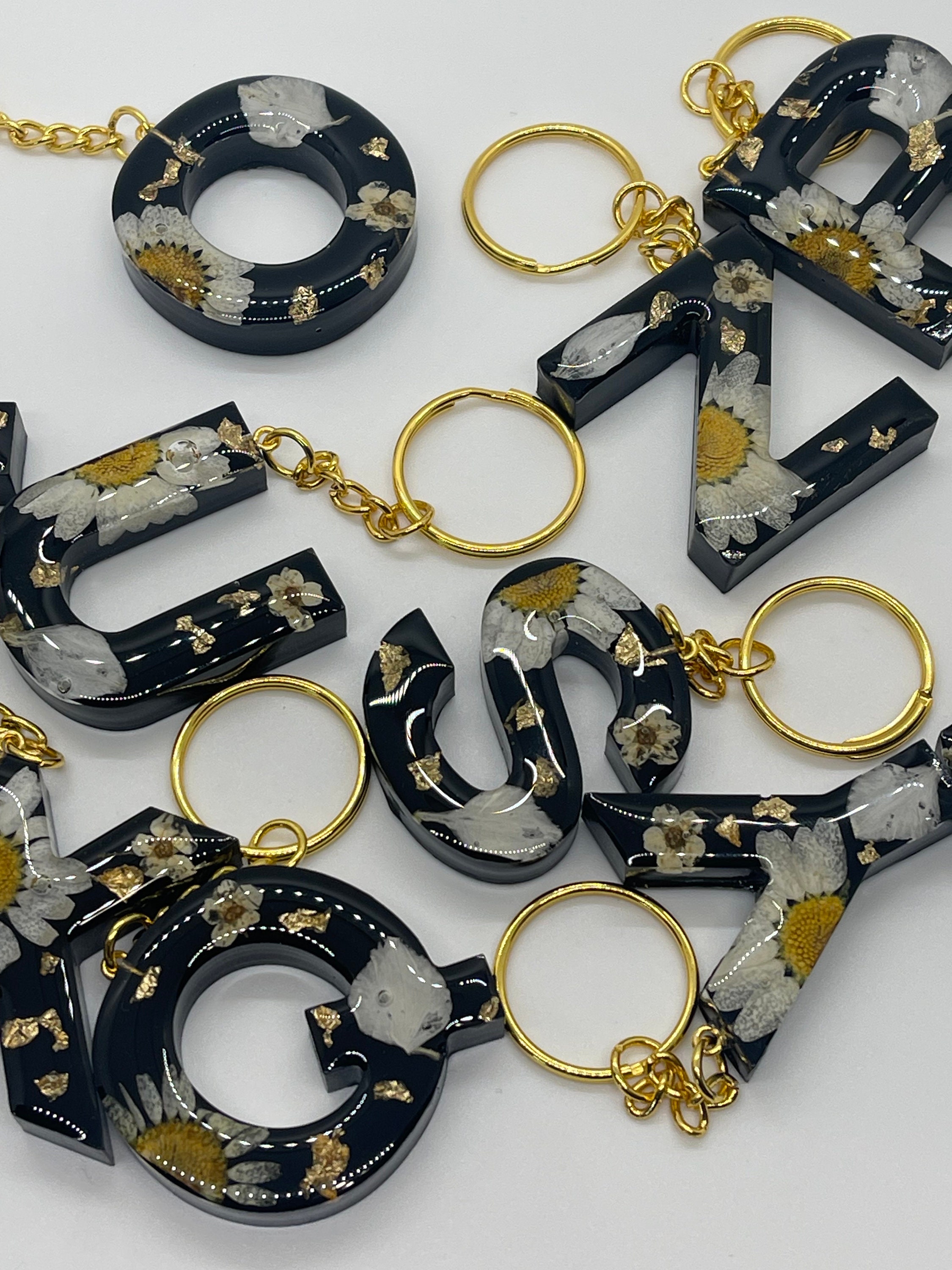 Floral Letter Keychain - Etsy
