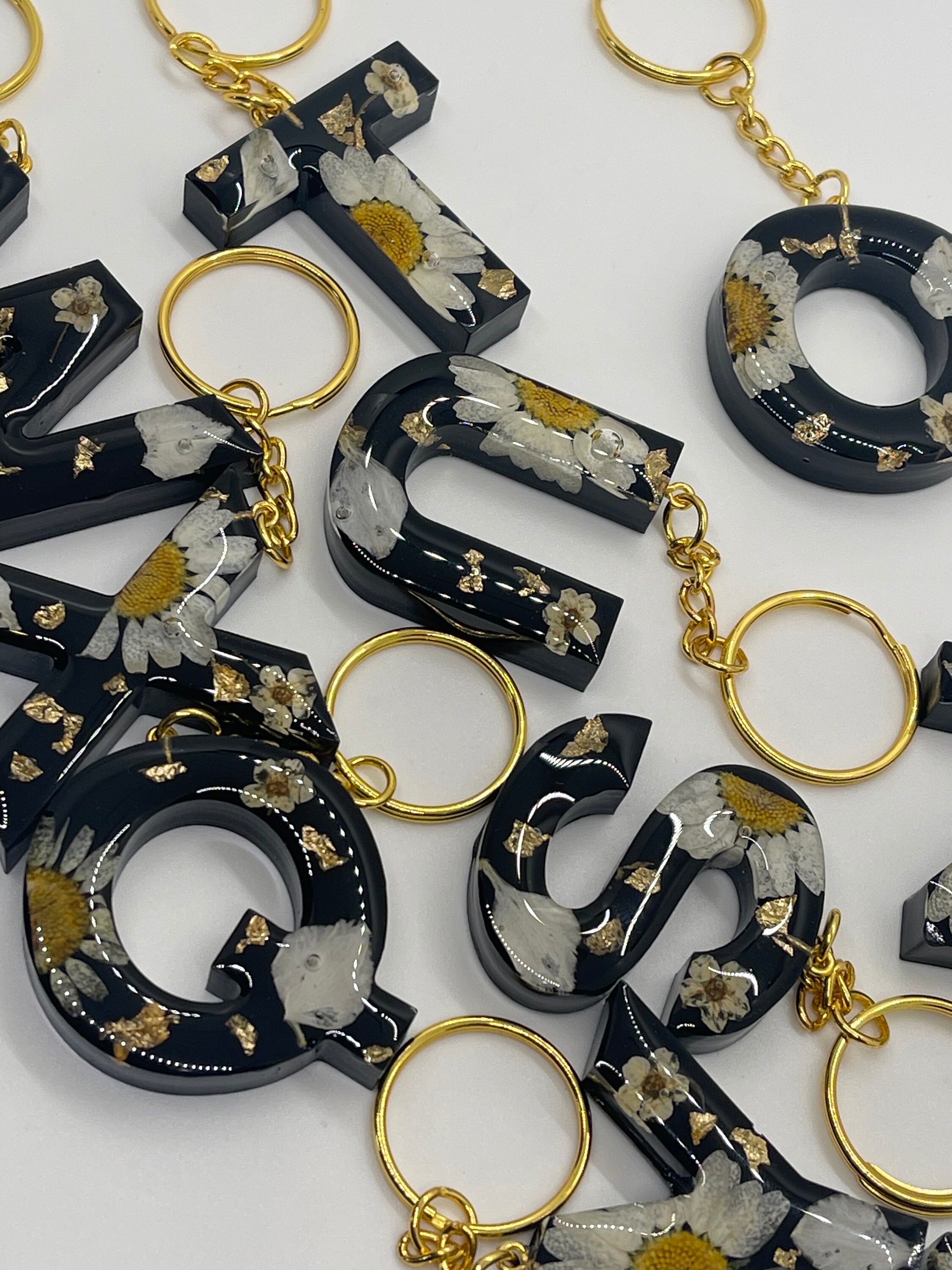 Floral Letter Keychain - Etsy