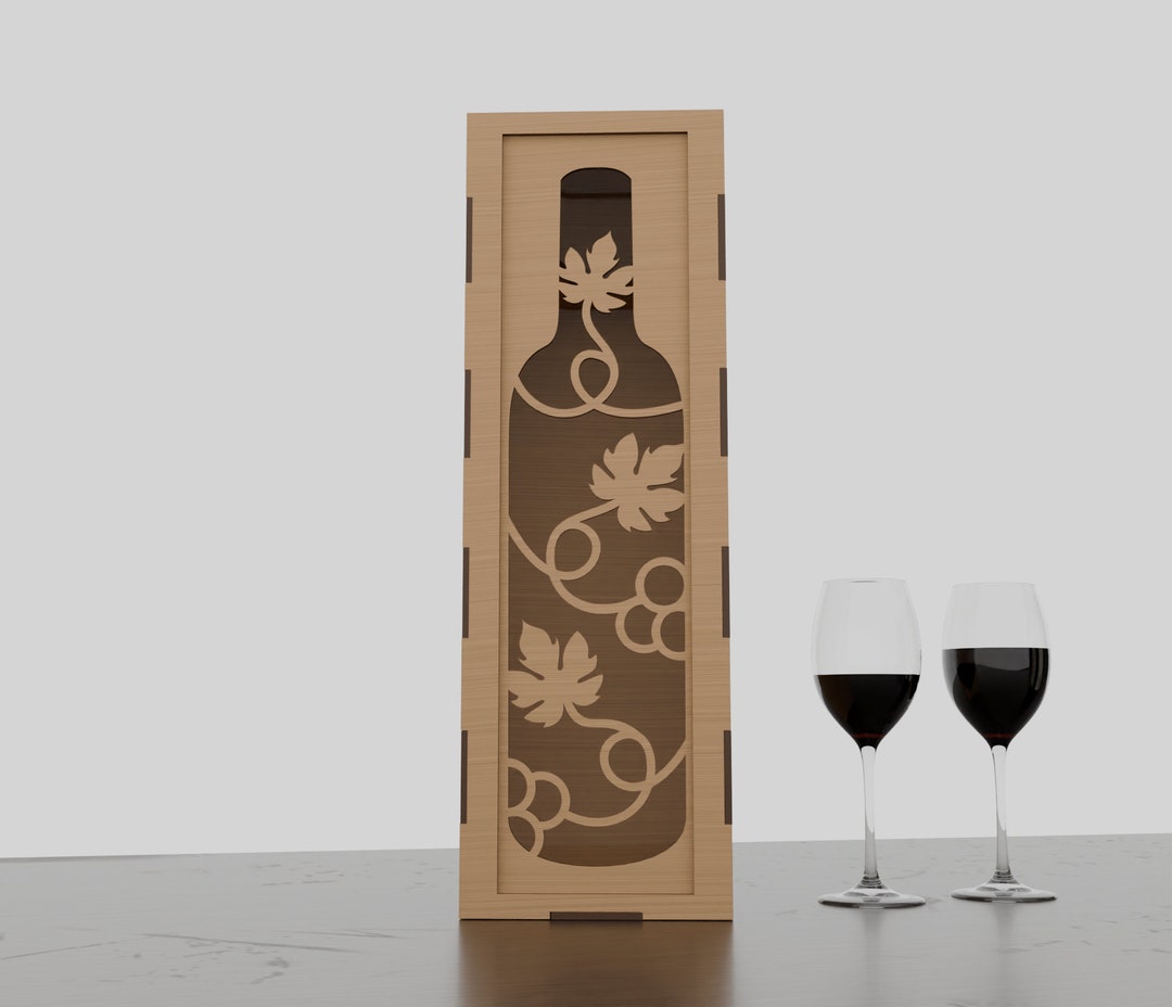 Wine Box SVG Laser Cut File Wooden Wine Box DFX, Housewarming Gift Wine ...