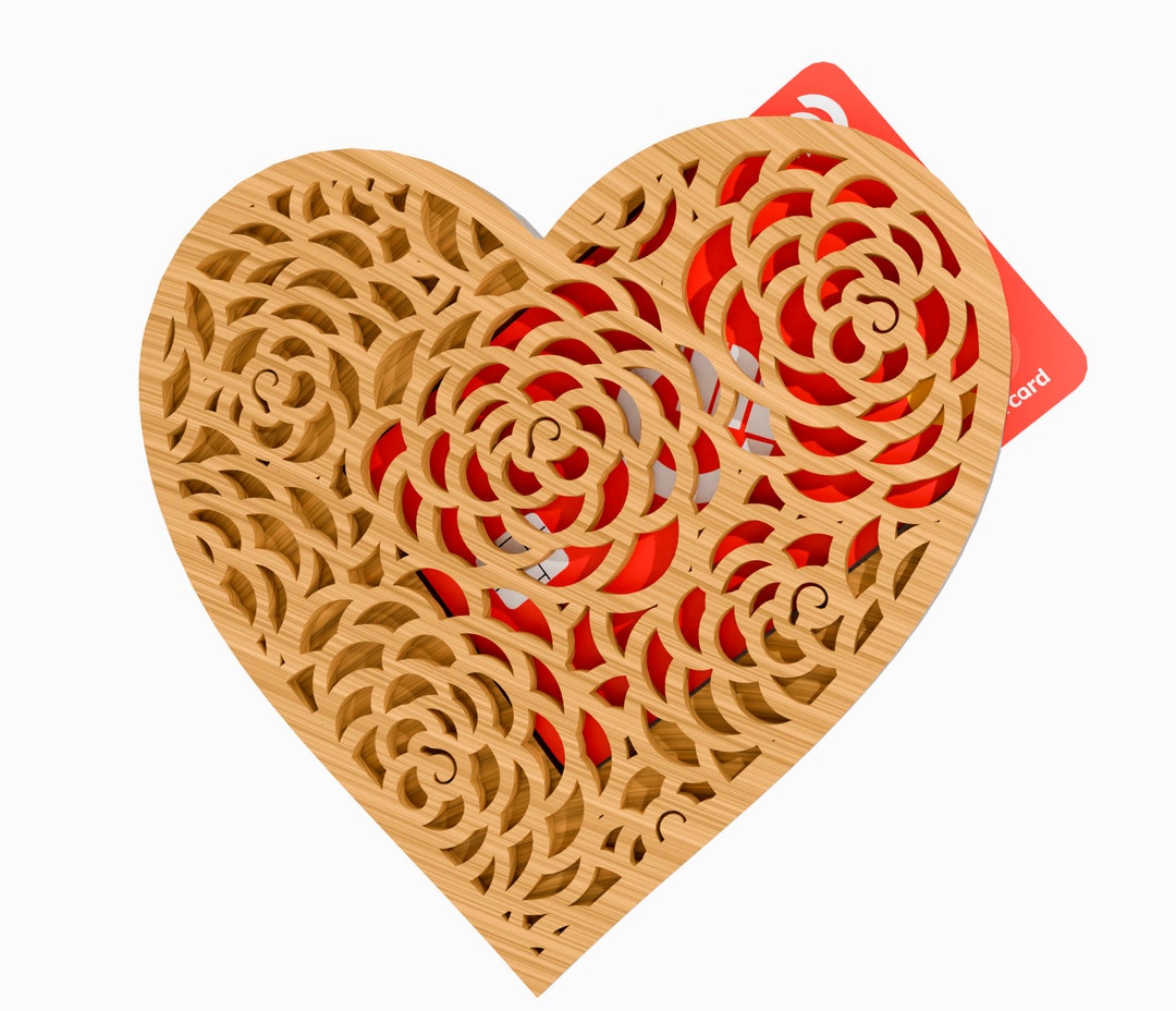 Gift Card Holder Laser Cut Svg Files, Heart Shape Gift Card Svg Mothers ...