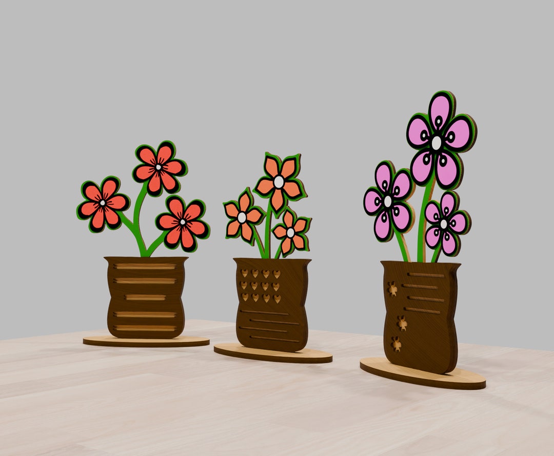 Flowers Pot Laser Cut SVG Mothers Day Gift Standing Flowers Laser Cut ...