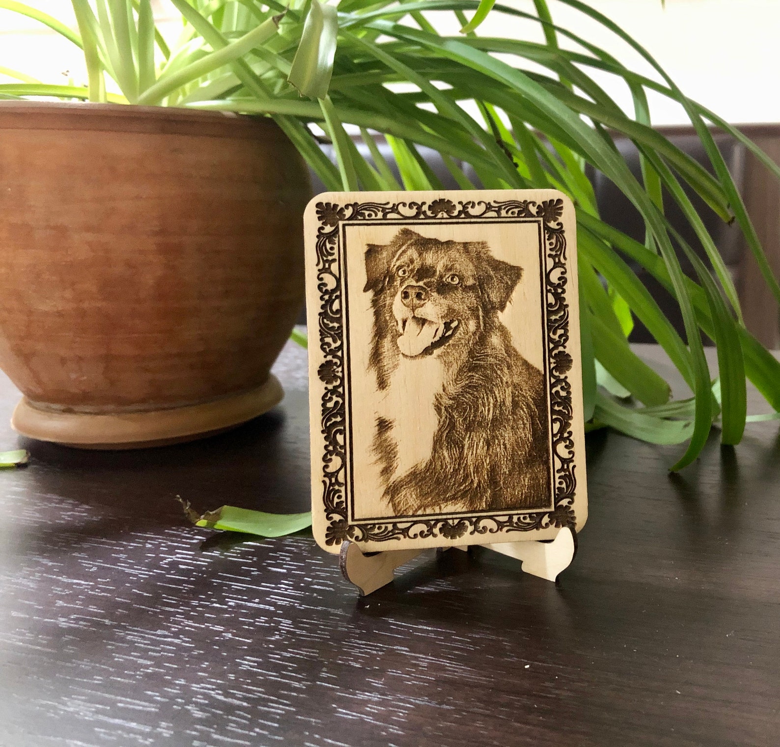 Dog Portrait Engraved Photo Frame / Engraved Wood Photo / Dog - Etsy