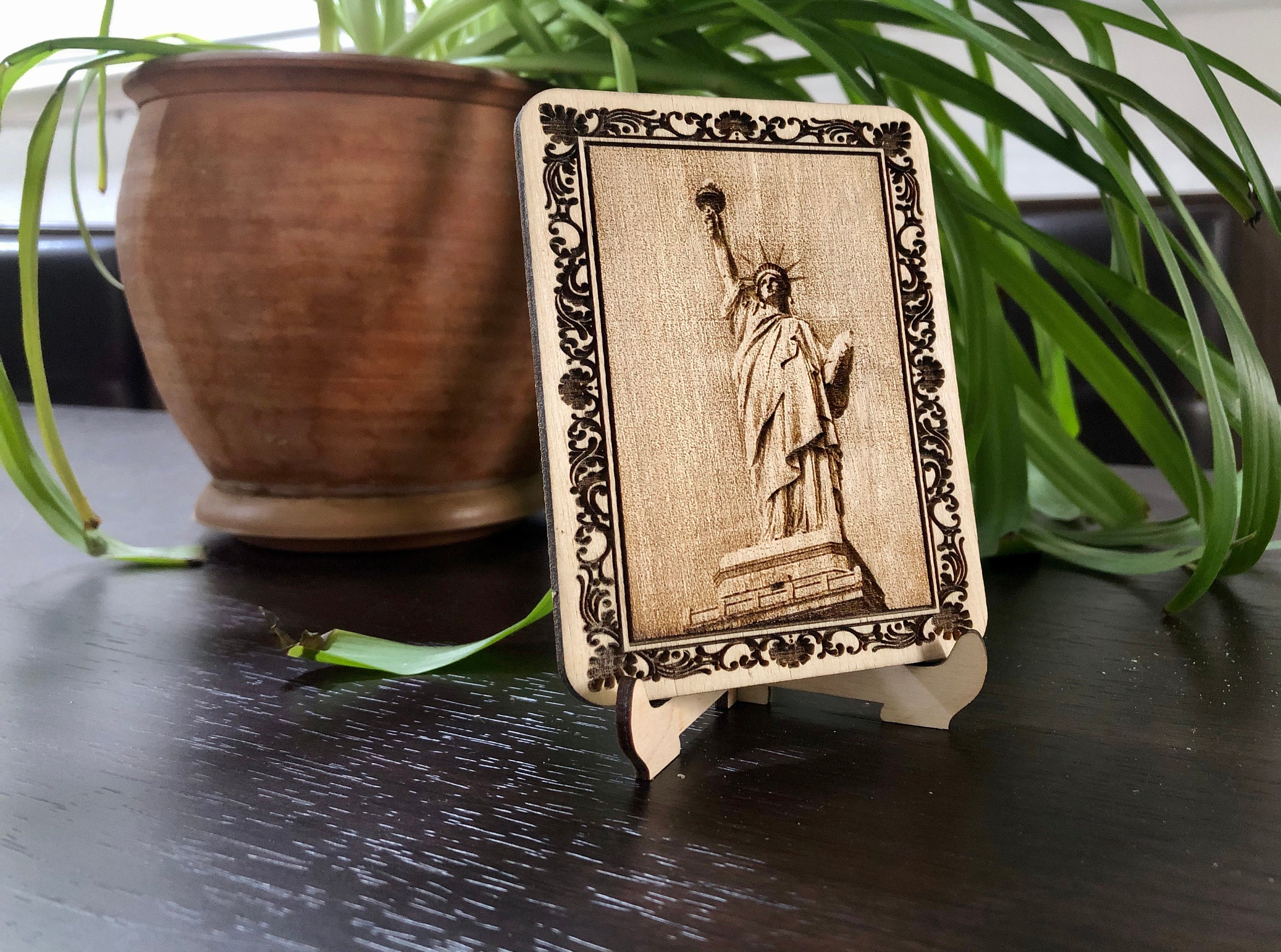 The Statue of Liberty / Engraved Photo on Wood / Wood Photo / | Etsy