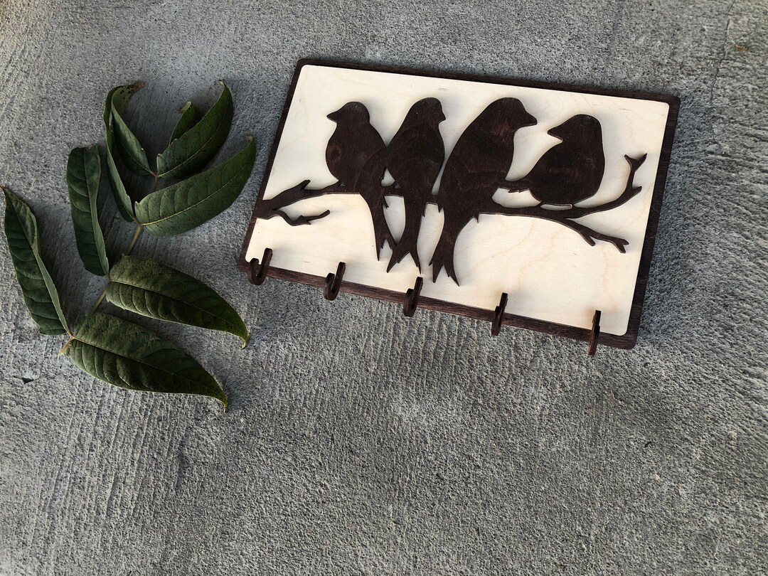 Rustic Wooden Bird Key Holder - 5 Hooks Wall Mounted Organizer - Etsy